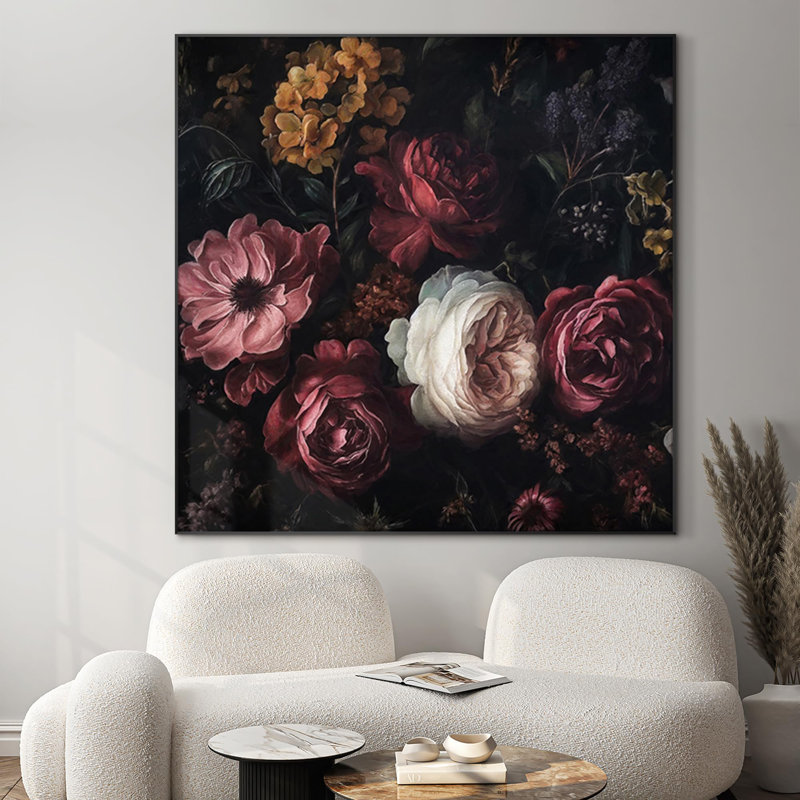 SIGNLEADER Vintage Dark Floral Arrangement Romantic Old-World Extra Large Framed Wall Art Print ...